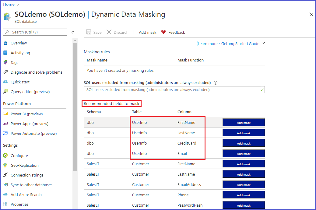 How to mask data in Azure SQL Database - DATOPTIM