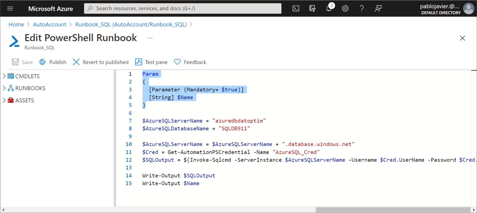 Adiciona parámetros en tareas automáticas de Azure SQL - DATOPTIM
